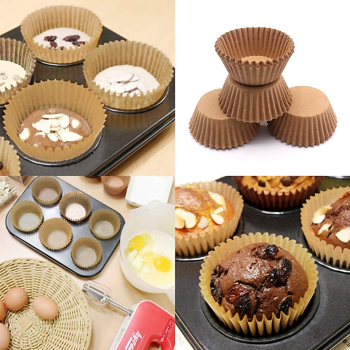 200-Pack Natural Cupcake Liners Unbleached Muffin Liners Greaseproof Paper Baking Cups Standard Size Paper Cupcake Liners for Baking Muffin and Cupcake, Natural Color