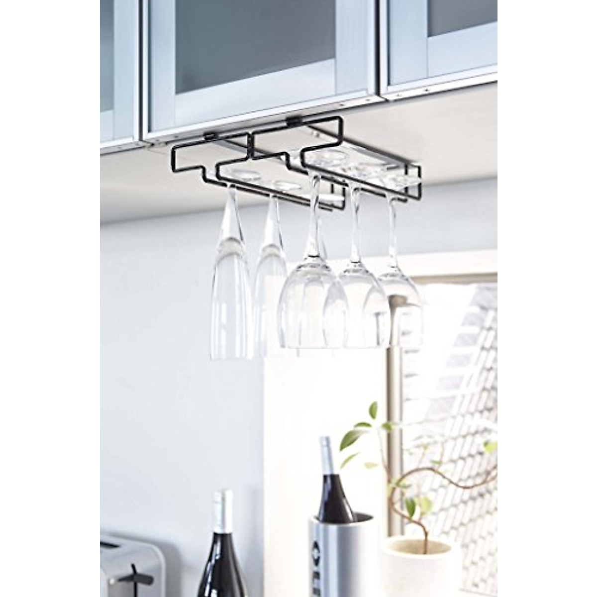 Yamazaki Stemware Home Under Shelf Wine Glass Rack-Hanging Storage Holder | Steel | Undershelf Solution, One Size, Black