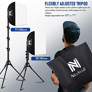 Softbox Lighting Kit, NiceVeedi 2-Pack 16'' x 16'' Softbox Photography Lighting Kit with 63” Tripod Stand & 5400K 450W Equivalent LED Bulb, Continuous Lighting for Photography/Video Record/Live Stream