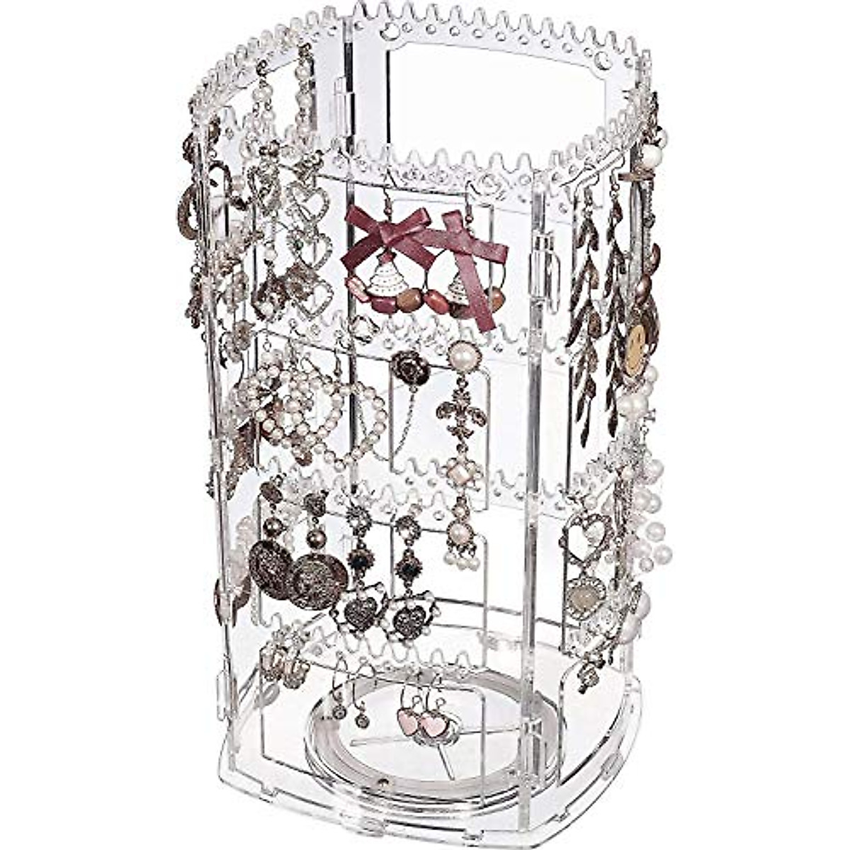 Cq acrylic 360 Rotating Earring Holder Organizer Clear Jewelry Displays Dangle Earinging Rack Necklace Bracelet Carousel Tree Towers,4 Tier Hanging Earring Display Stands For Selling,Pack of 1