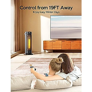 VAGKRI 24"Space Heater, 1500W Portable Electric Heater with Thermostat, Remote, 3 Modes, Timer, Oscillating, Overheating & Tip-Over Protection, Fast Ceramic Heater for Bedroom Office Garage Indoor Use