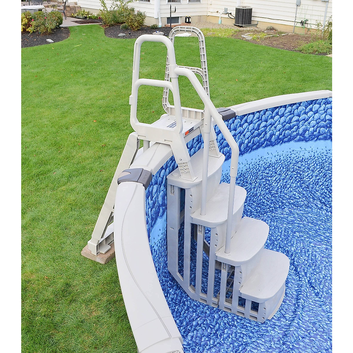 Main Access Smart Step System for 48 to 54 Inch Above Ground Pools, Heavy Duty Four Step Ladder A-Frame - Taupe
