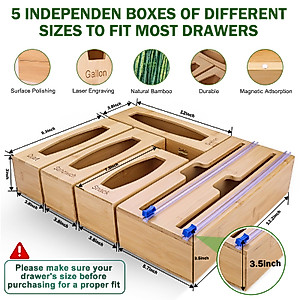 MapleGrace 6 in 1 Openable Bag Organizer for Kitchen Drawer Foil and Plastic Wrap Organizer with Cutter, Separate Storage Bag Organizer for Kitchen Storage, for Gallon,Quart,Sandwich,Snack