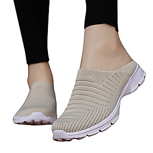 MLAGJSS Comfortable Driving Shoes, Women's Sneakers Slip On Walking Shoes Round Toe Comfort Athletic Running Shoes Gift Beige