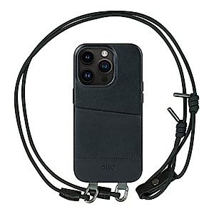 alto Crossbody Leather Case Designed for iPhone 14 Pro, Anello Series Drop Protective Italian Leather Card Wallet Case with Detachable Lanyard Strap (6.1 inch, iPhone 14 Pro, Black)