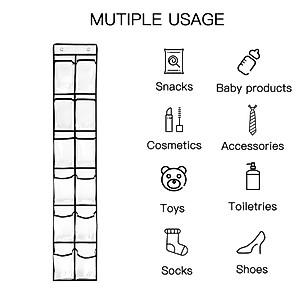 TidyMaster 1 Pack 12 Clear Crystal Pockets Large Hanging Shoe Organizer Over The Door Shoe Rack for Closet Door Storage Shoe Holder Hanger, 2 Hooks, White (59'' x 11.4'')