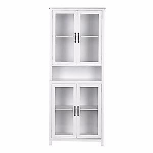 SSLine 5-Tier Bookshelf Bookcase with 4 Doors,71'' Wooden Tall Storage Cabinet with Open Storage and Spray Paint Acrylic Door,Adjustable Shelves for Living Room Bedroom Study Office Book Organizer