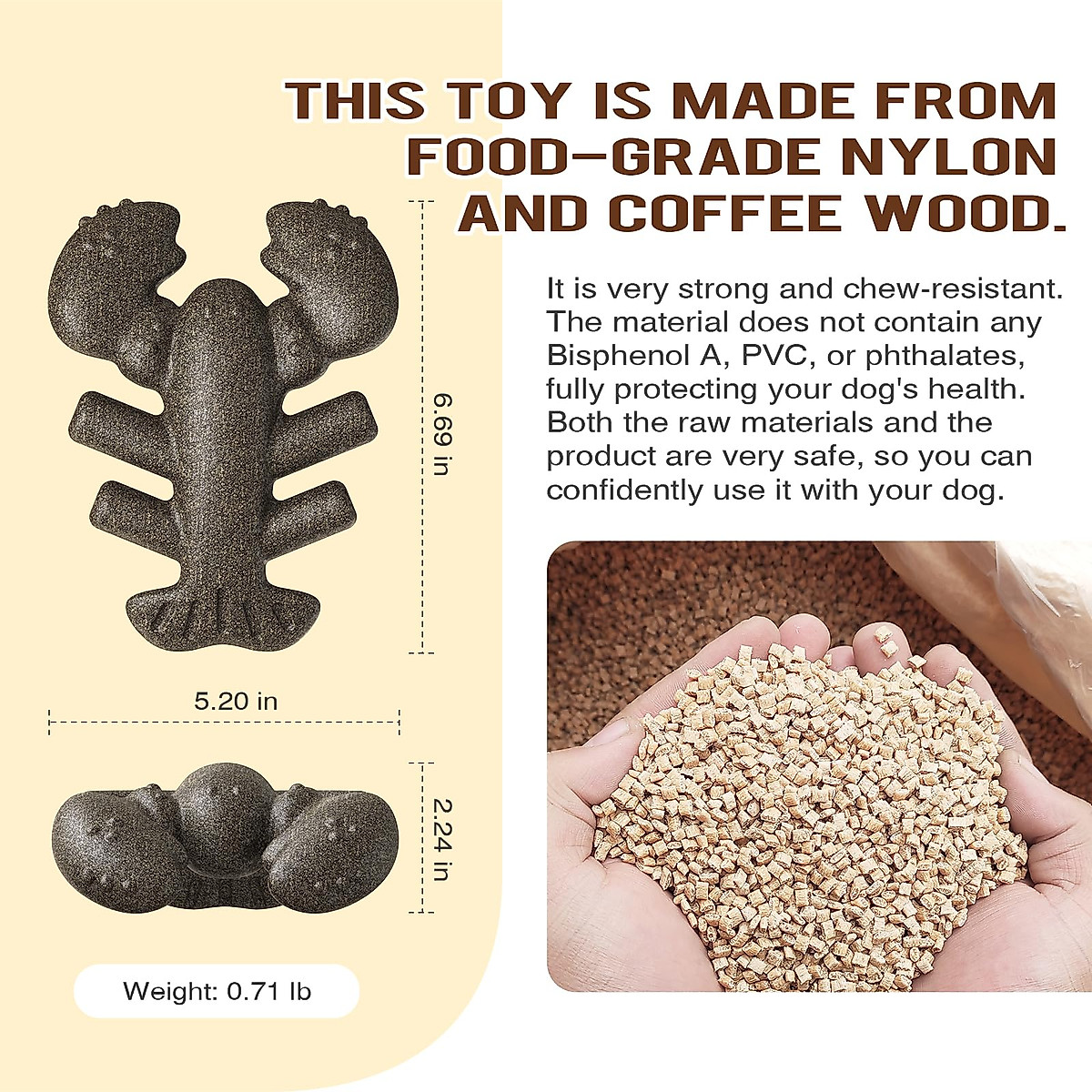 DeBage Dog Chew Toy, Lobster Dog Toy Heavy Duty Durable Chew Toys Indestructible Dog Chew Toys for Aggressive Chewers- Chew, Chase and Fetch for Large Dogs Gift (XL，Wood Color)