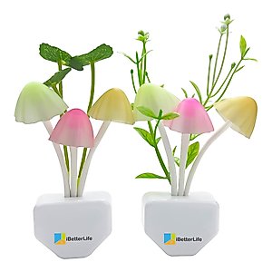 iBetterLife Sensor Night Light Color Changing Plug in Wall LED Mushroom Nightlight with Dusk to Dawn Sensor Auto On/Off Cottage Core Decor Lamp, Super Power Saving, 2 Pack