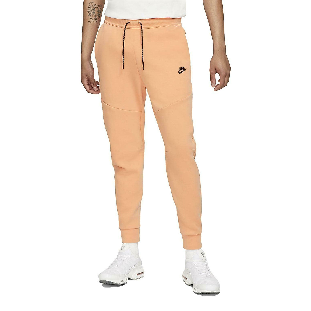Nike Sportswear Men's Washed Tech Fleece Joggers Pants (Orange Frost/Black, Small)