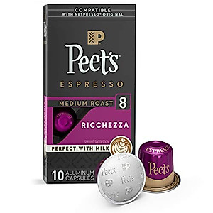 Peet's Coffee, Medium Roast Espresso Pods, Cafe Inspired Ricchezza Intensity 8, 10 Count (1 Box of 10 Espresso Capsules)