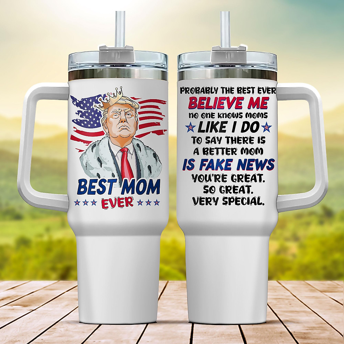 VAATOO Mama Eleven Funny To Mommy Mother Straws Day For Water Cups Modern Handle Simple, Trump Best Mom Gifts, Tumbler 40 Oz With Handle Lid And Straw, Trump Best Mom Ever Us