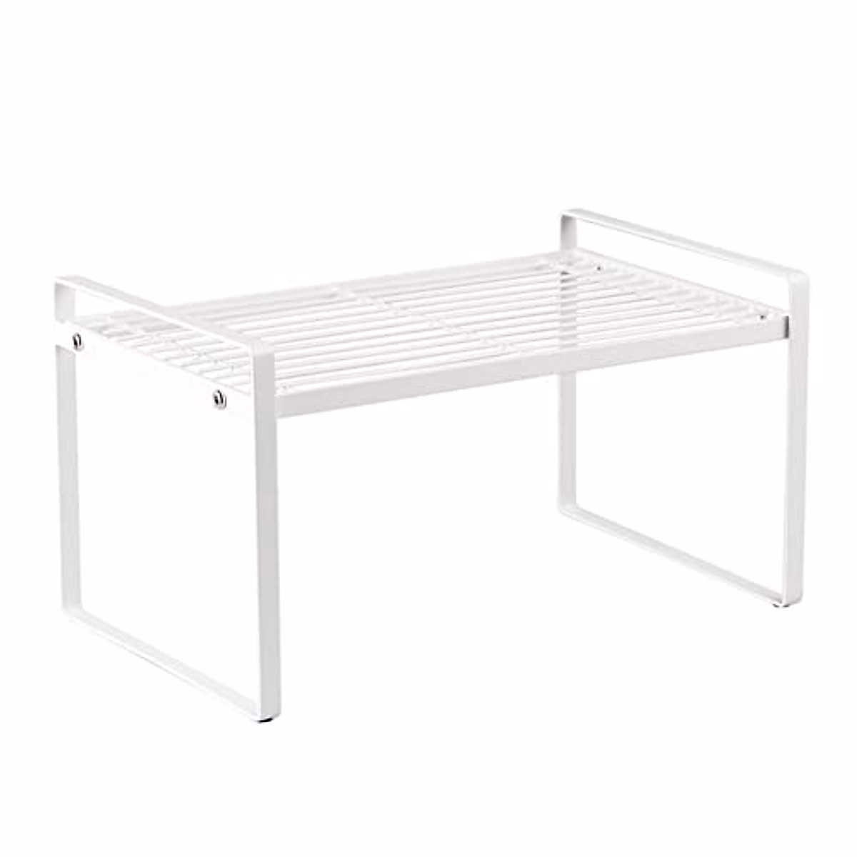 Kitchen Cabinet Storage Rack Bedroom Under Sink Countertop Metal Shelf with L Key White Iron,Space Saving Steel Frame Stackable Rust Resistant Non Slip White