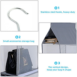 KEEPJOY Detachable Hanging Handbag Purse Organizer for Closet, Purse Bag Storage Holder for Wardrobe Closet with 4 Shelves Space Saving Purse Organizers System (Pack of 2 Grey)