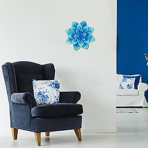 YIYA 13" Metal Flower Wall Decor Multiple Layer Flower Wall Art Wall Art Decorations Hanging for Balcony Patio Porch Bedroom Living Room Garden (Sky Blue)