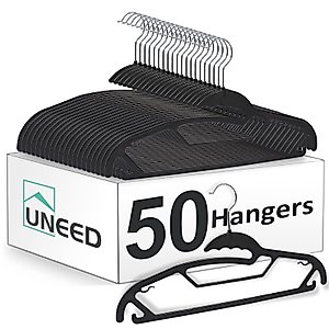 UNEED Hangers 50 Pack - Space Saving Plastic Clothes Hangers with 360°Rotating Hook-Heavy Duty Hangers for Suits and Pants(Balck Hanger)