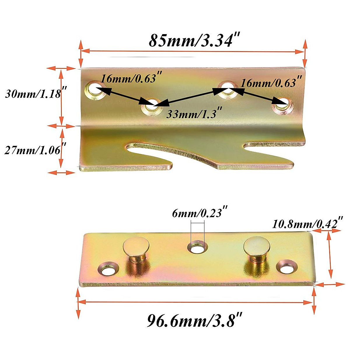 Socell 4 Sets Bed Rail Brackets Heavy Duty No-Mortise Bed Rail Fittings Wooden Bed Frame Connectors with Screws for Headboards Footboards Hold 500 pounds Maximum