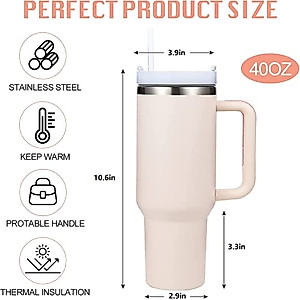 Bileeko 40 oz Tumbler with Handle and Straw Lid, Reusable Insulated Stainless Steel Water Bottle Coffee Mug Travel Cup, Dishwasher Safe, Maintains Cold, Heat and Ice for Hours(Rose Quartz)