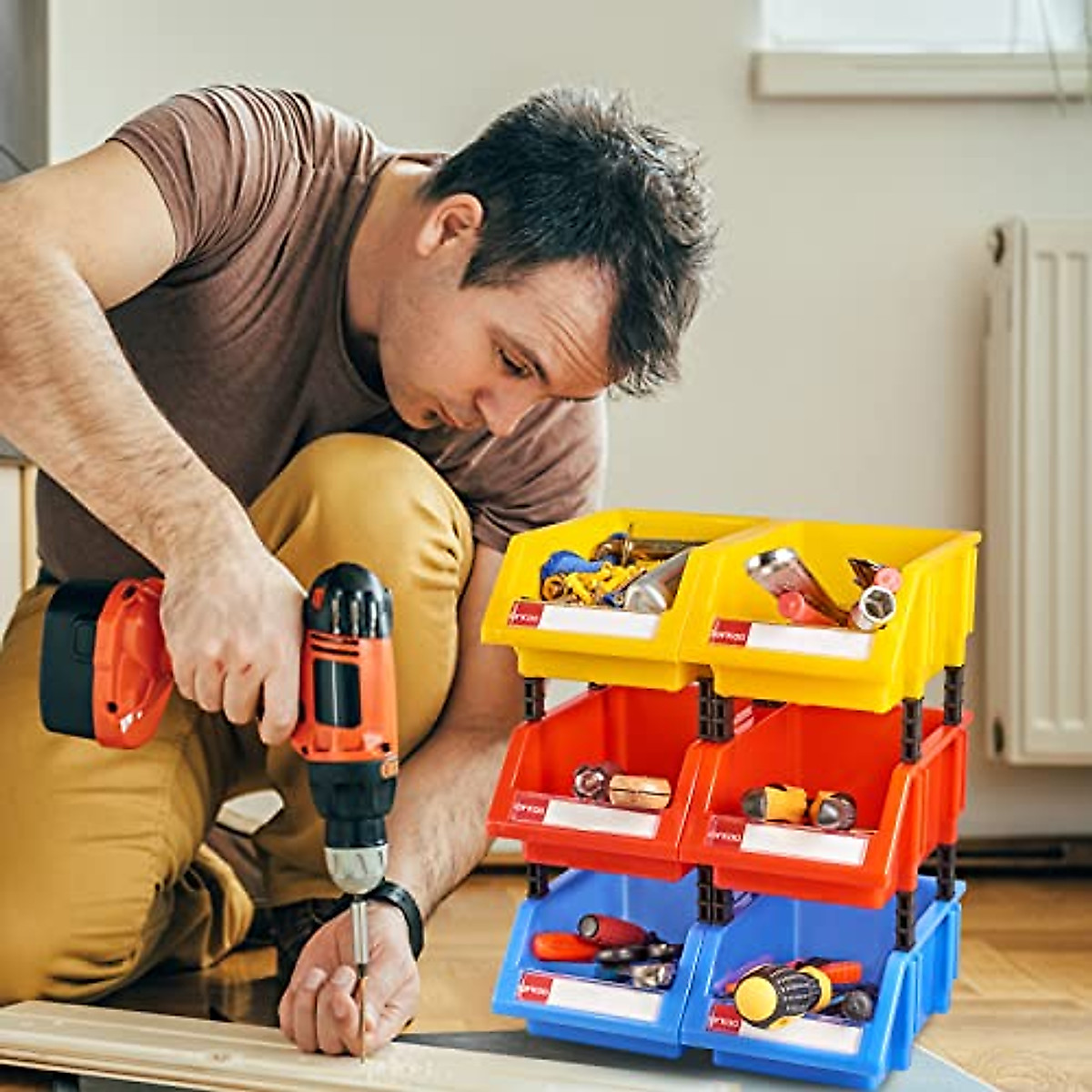 aerkaa Small parts organizer hardware storage bins tool organizer plastic stackable storage bins for screws,bolts,drivers(Blue,Pack of 6)