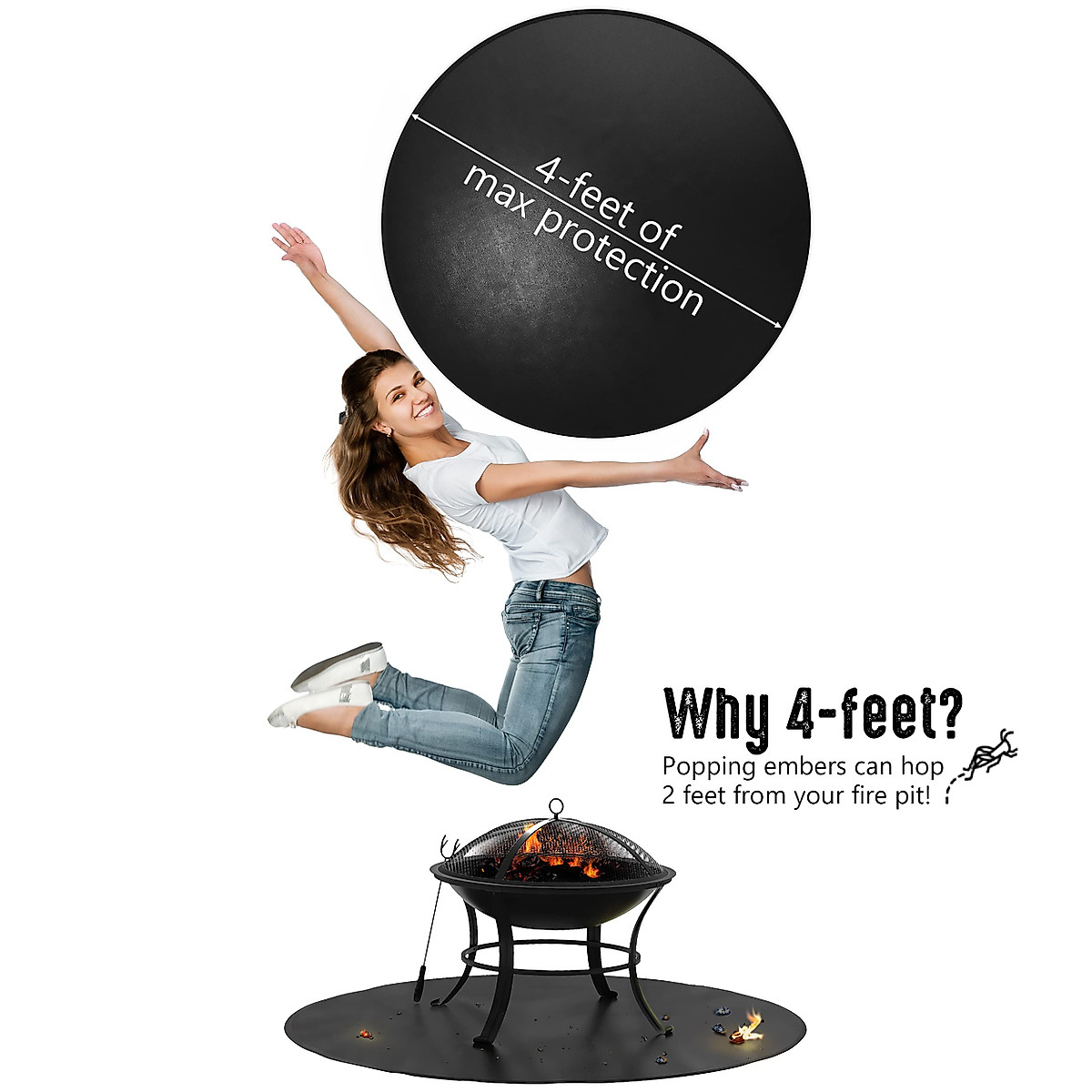 Fire Pit Mat for Under Fire Pit - 48" Fireproof mat, Grill Mats for Outdoor Grill Deck Protector, Grill Mats for Decks, Under Grill Mat, Grill Mats, BBQ Mat for Under BBQ, Patio Mat