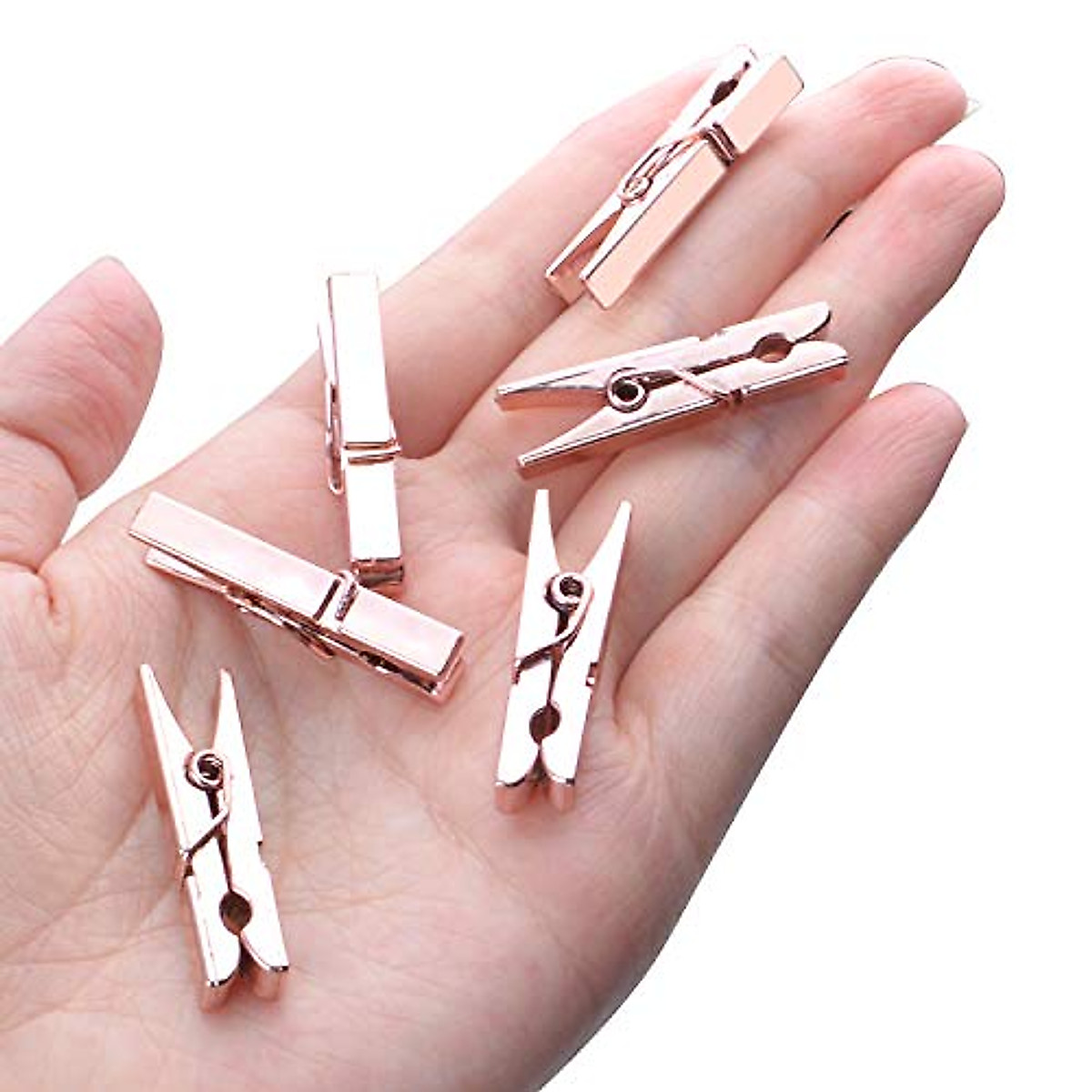 Mini Plastic Clips, 100 Pieces Rose Gold Photo Paper Pegs Clothespins Craft Clips for Hanging Pictures Clothes Paper Arts Crafts, Length : 3.5cm