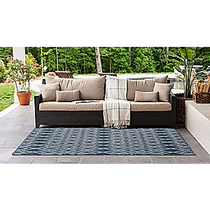 Unique Loom Jill Zarin Outdoor Collection Trellis Geometric Area Rug (9' 0 x 12' 0 Rectangular, Blue)