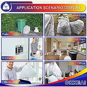 OKKEAI 50L Large Garbage Bag 13 Gallon Trash Bags for Kitchen,Home,White,60 Count