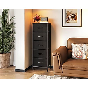 AODK Dresser for Bedroom with 5 Storage Drawers, 48" Tall Dresser Chest of Drawers Fabric Dresser with Sturdy Steel Frame, Black