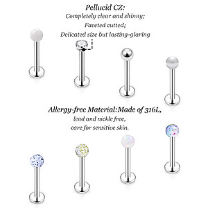 Vsnnsns 16G Lip Rings Stainless Steel Labret Monroe Lip Rings Nail Cartilage Tragus Helix Earrings Studs Ring Medusa Piercing Jewelry for Women Men 8mm