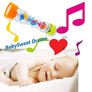 Here Fashion 11.8'' Baby Rainmaker Mini Shaker Toy, Rain Stick Musical Instrument Sensory Toys for Kids Toddlers, Colorful Beads