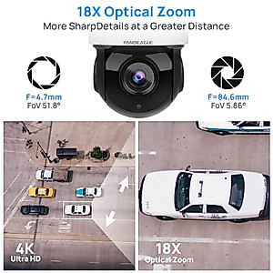 PANOEAGLE 4K PTZ Security Camera,Auto Tracking PoE IP Camera Outoodr,18x Optical Zoom,Smart Human Vehicle Detection,Two-Way Talk,165ft IR Night Vision,4818X-IS