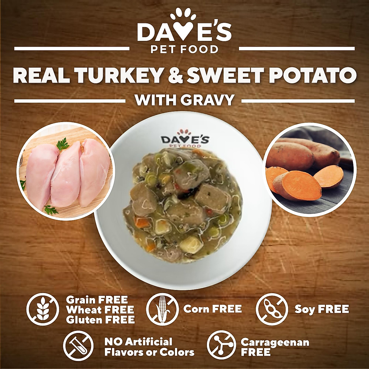 Dave's Pet Food Grain Free Wet Dog Food (Turkey & Sweet Potato in Gravy), Made in USA Naturally Healthy Canned Dog Food, Added Vitamins & Minerals, Wheat & Gluten-Free, 13.2 oz Cans (Case of 12)