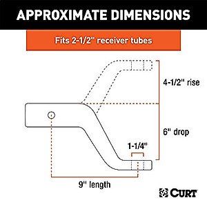 CURT 45459 Commercial Duty Forged Trailer Hitch Ball Mount, 2-1/2-Inch Receiver, 20,000 lbs, 1-1/4-Inch Hole, 6-Inch Drop, 4-1/2-Inch Rise