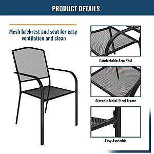 Metal Patio Chairs Set of 2 Black Patio Dining Chairs Mesh Steel Stackable Bistro Chairs Iron Outdoor Metal Chairs for All Weather, Fit for Backyard, Garden, Porch
