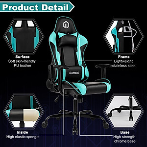 GOTMINSI Video Gaming Chair with Headrest and Lumbar Cushion Adjustable Desk Chair for Office and Study Room Computer Racing Chair with Ergonomic High Backrest (BK/Mint)