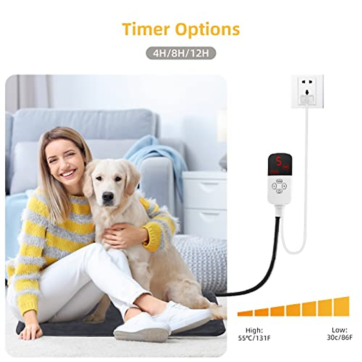 Outdoor Pet Heating Pad Mat Bed for Cat Dogs,Large Indoor Heated Pet Bed with Waterproof Cover, 9 Adjustable Temperature Dog Cat Heating Pad with Timer Pet Bed Warmer Blanket Mat Auto Power-Off