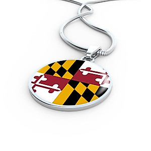 Express Your Love Gifts Maryland State Flag Necklace Stainless Steel or 18k Gold Circle Pendant 18-22"