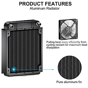 Clyxgs Water Cooling Radiator, 8 Pipe Aluminum Heat Exchanger Radiator with Fan for PC CPU Computer Water Cool System DC12V 80mm Black