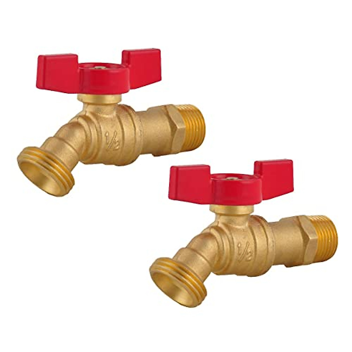 Male Hose Bibb 1/2" MIP X 3/4" MHT with 1/4 Turn Shut Off with T-Handle (2-Pack)