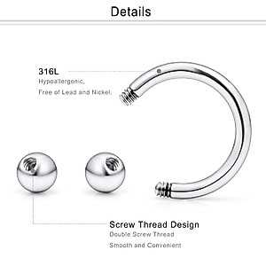 Dyknasz 16G Surgical Steel Septum Rings Retainers Helix Tragus Lip Hoop Ring Horseshoe Barbell Earring with Clear Diamond CZ Body Piercing Jewelry 8mm for Women Men Silvertone