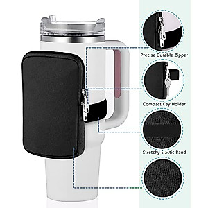 Water Cup Bottle Pouch Compatible for Stanley Tumbler Quencher Adventure 40oz & Stanley IceFlow 20/30 oz, Gym Running Water Bottle Fanny Pack Bag Accessories Handheld Caddy For Women Men (Black)