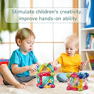 csvictory Magnetic Balls and Rods Set, Magnetic Blocks Toy for STEM, Magnetic Building Blocks with Magnetic Rods & Balls, Magnetic Sticks and Balls Building Set for Kids Age 3+ (66 PCS)