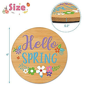 Easter Wood Drink Coasters Set Happy Easter Spring Festival Theme Gift Easter Bunny Eggs Carrots Decor Round Bamboo Coasters for Tabletop Protection Cup Glass Bottle Mat Heat Resistant Set of 6