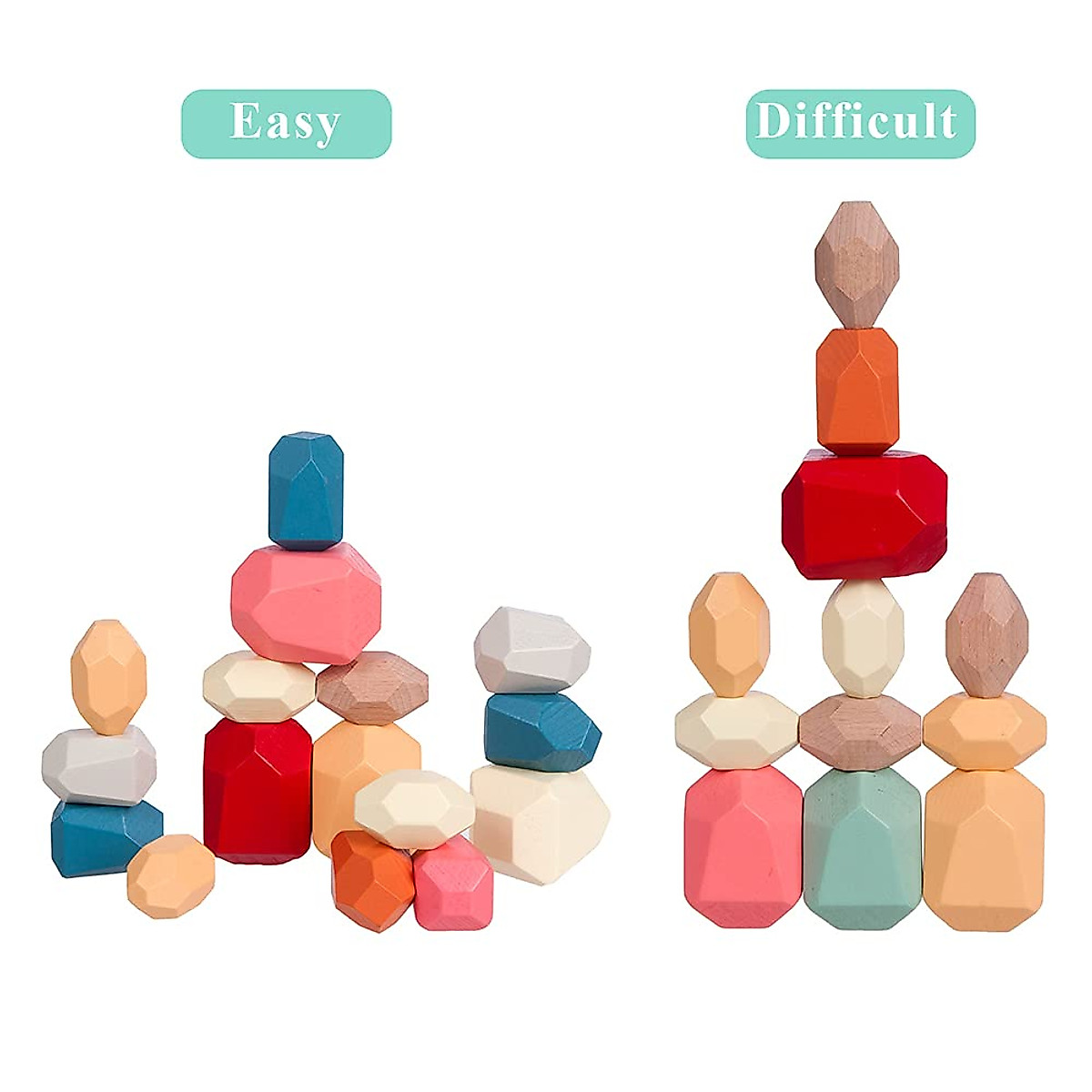 FIMIJORY 36 PCs Kids Balancing Stones,Wood Building Blocks, Sorting Stacking Rocks, Educational Preschool Learning Toys, Lightweight Puzzle Set, Sorting Toys for Kids 3+