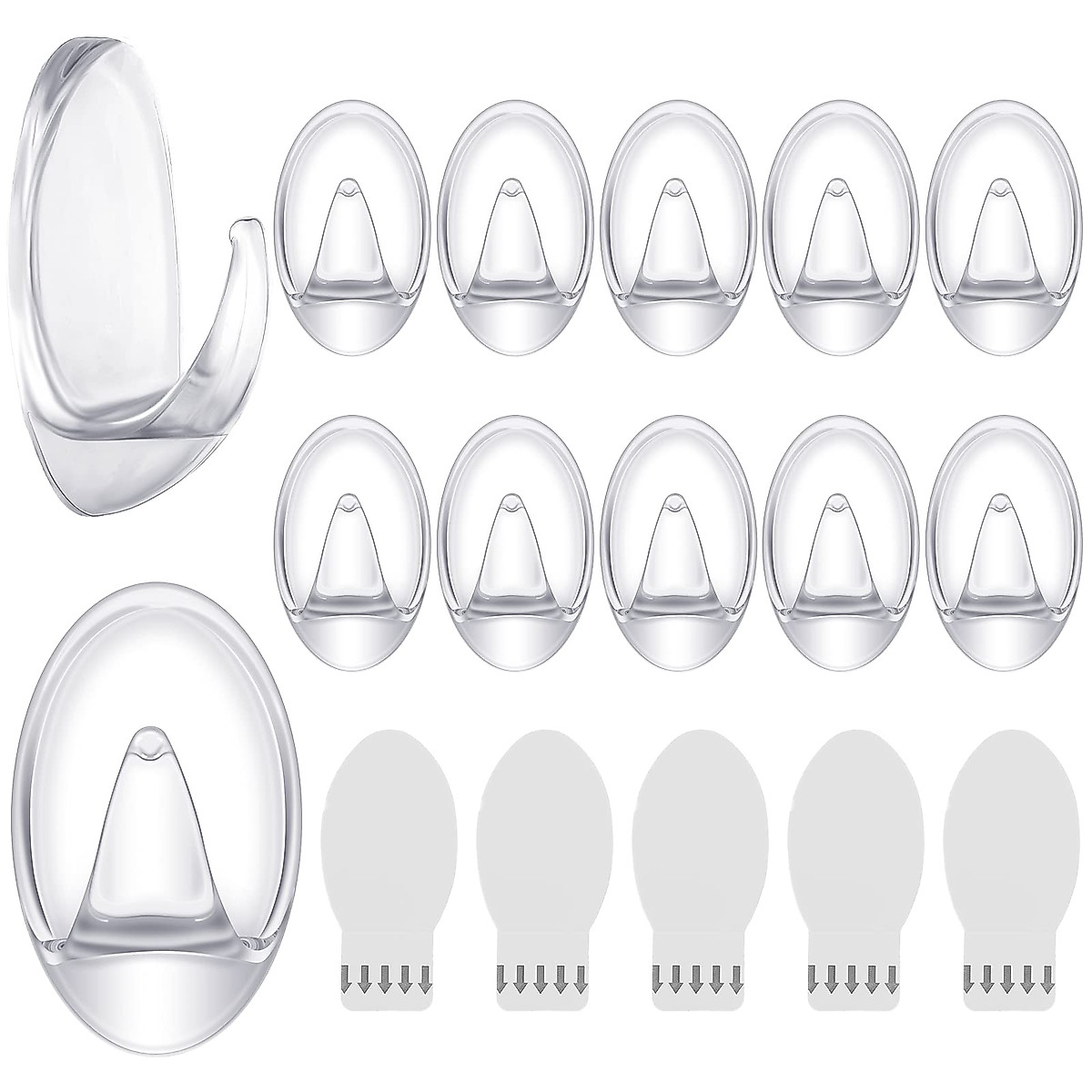 12 Pieces Clear Medium Hooks Medium Designer Hooks Clear Self Adhesive Hooks Indoor Strips 12 Utility Wall Hooks with 15 Pieces Self-Adhesive Tapes, Hooks Heavy Duty for Home Kitchen Bathroom Wall