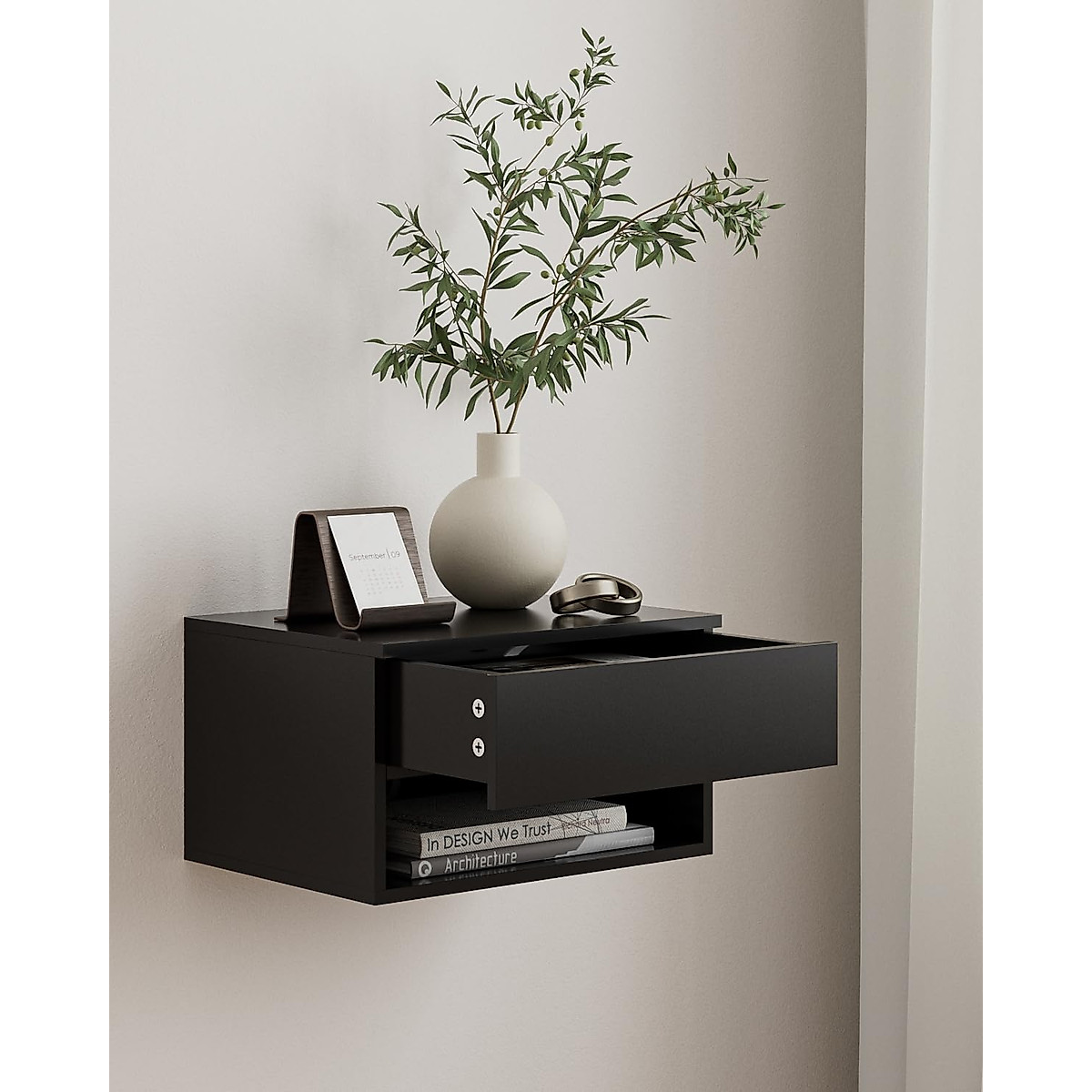 Aienvey Floating Nightstand, Small Modern Floating Nightstand with Drawer, Floating Shelves for Bedroom, Bathroom, Black