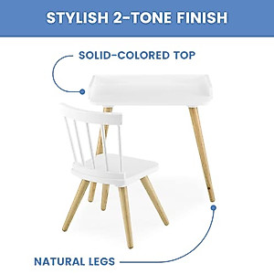 Delta Children Essex Kids' Desk & Chair Set-Greenguard Gold Certified-Ideal for Arts & Crafts, Snack Time, Studying-for Ages 4 Years+, Bianca White/Natural