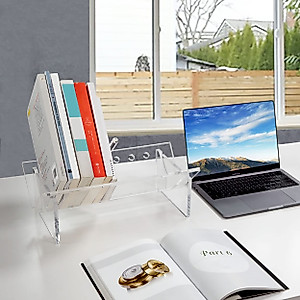 Sumerflos Acrylic Desktop Bookcase, Book Storage Organizer Bookshelves, Clear Mordern Tabletop Storage Rack for Office Home Shelf Display for Cd/Magazine/Book - Clear