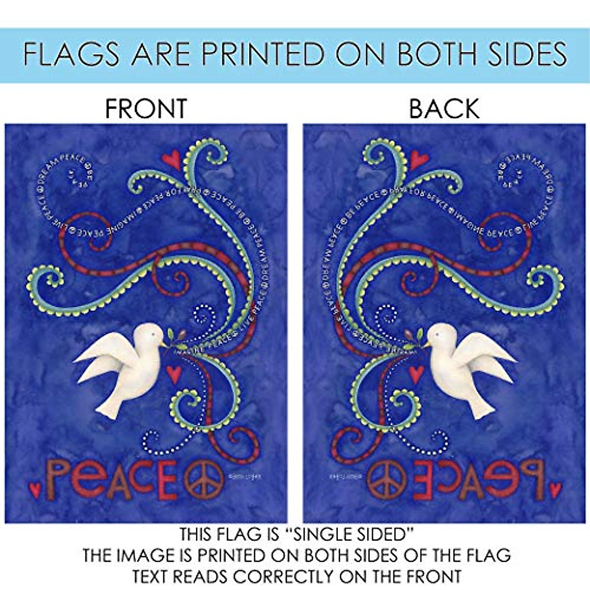 Toland Home Garden 119635 Peace Dove Bird Flag 12x18 Inch Double Sided Bird Garden Flag for Outdoor House Heart Flag Yard Decoration