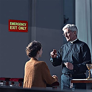 Emergency Exit Only Signs - Red photoluminescent Exit Signs Aluminum For Ultimate UV - Pre-drilled Holes Glow In The Dark Sign - 12 x 7 Inches With Easy Mounting (2 Pack)